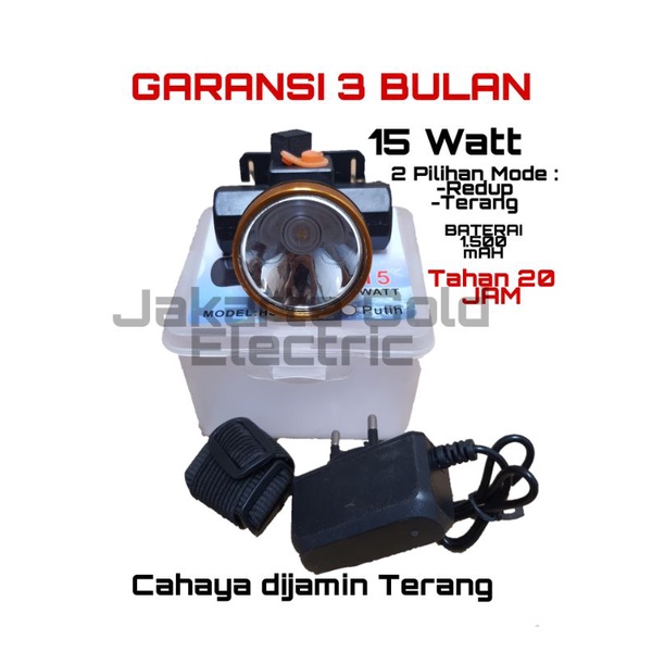 Jual SENTER KEPALA 15 WATT SENTER CHARGE HEAD LAMP TERANG PUTIH BAGUS ...