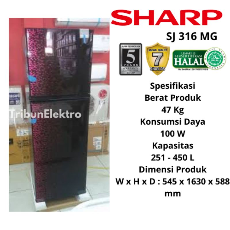 Jual Kulkas Sharp 2 Pintu Low Watt Tanpa Bunga Es SJN 316 MG GR/GB ...