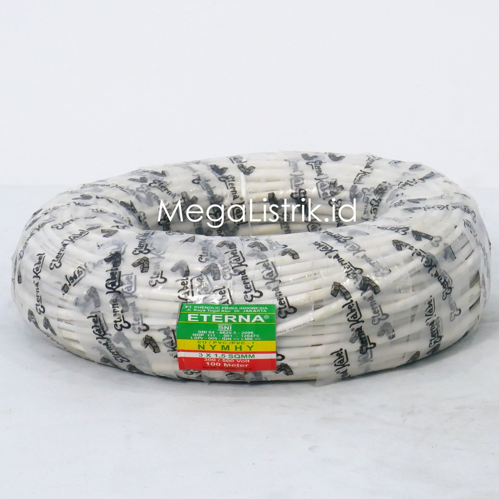 Jual ETERNA NYMHY 3X1.5 MM ( 100 METER ) / KABEL LISTRIK PUTIH SERABUT TEMBAGA NYM HY 3 X 1.5 MM ...