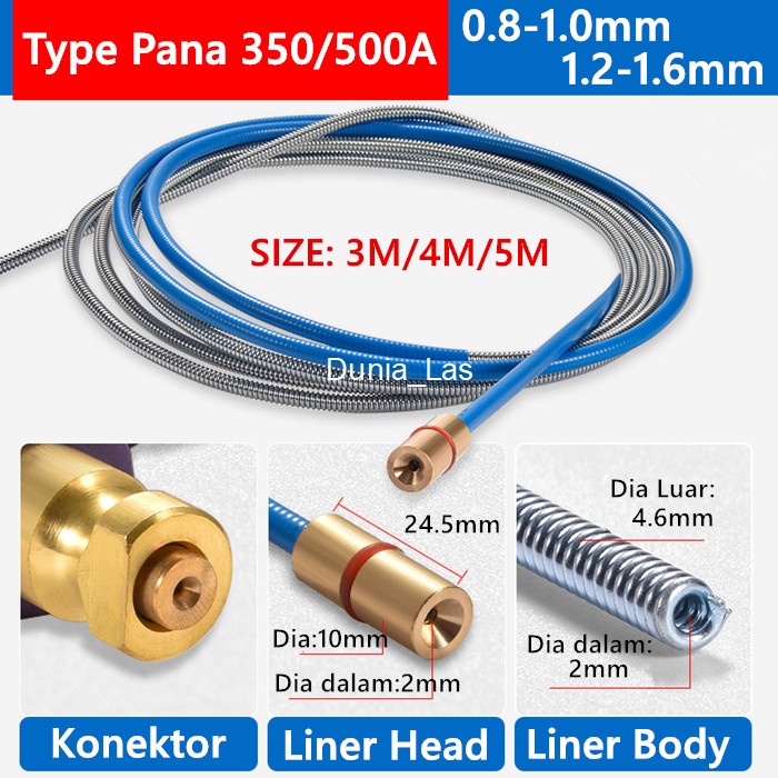 Jual Tipe Panasonic 350A 500A Steel Conduit Liner Mig 1.2-1.6mm Torch 3M 4M 5M 3 4 5 Meter ...