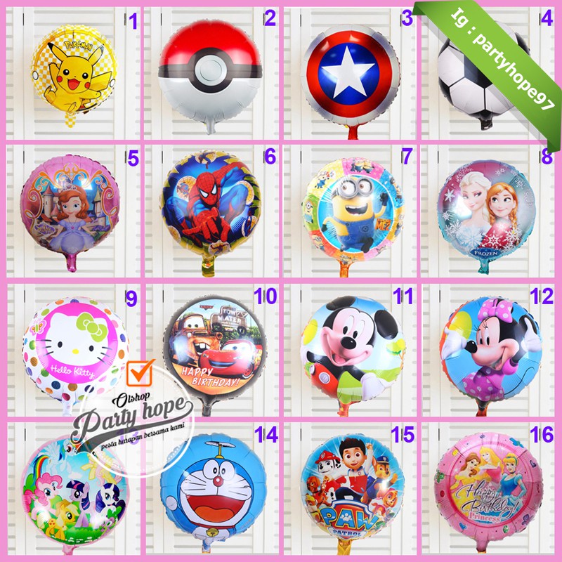 Jual balon foil bulat / balon bulat karakter / balon foil bulat kartun ...