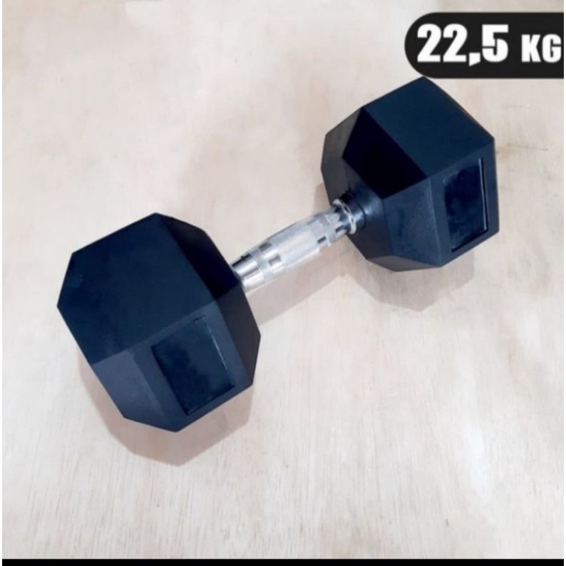 Jual ALAT ANGKAT BEBAN BARBEL DUMBLE RUBBER HEXAGONAL 22.5KG | Shopee ...