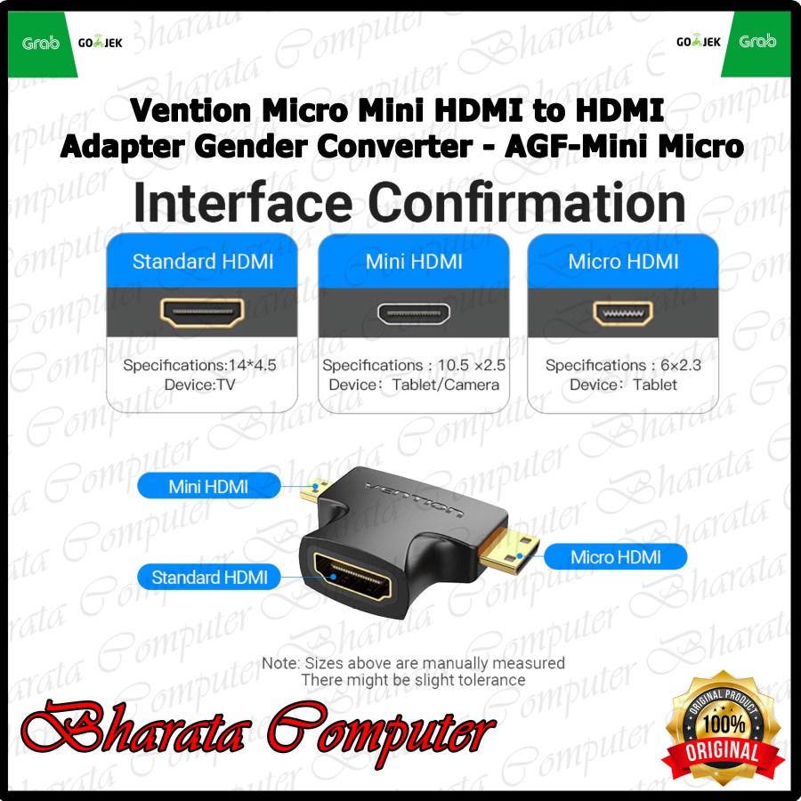 Jual Vention HDMI to Micro & Mini HDMI Adapter Gender Converter AGFB0 ...