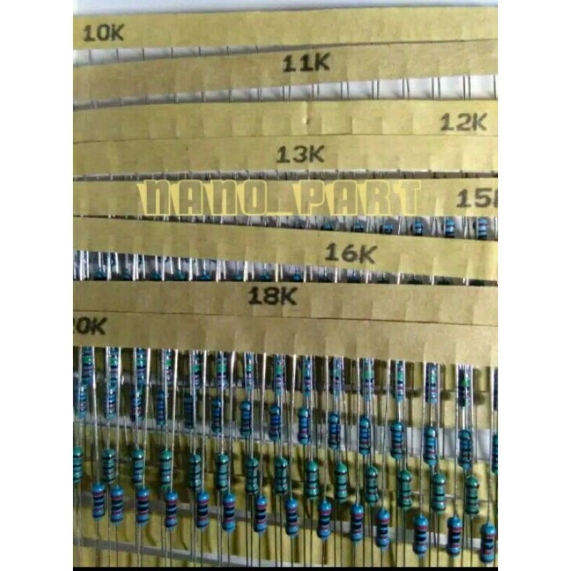 Jual 10pcs resistor 1/4 watt 10k 12k 13k 15k 18k 20k metal film ...