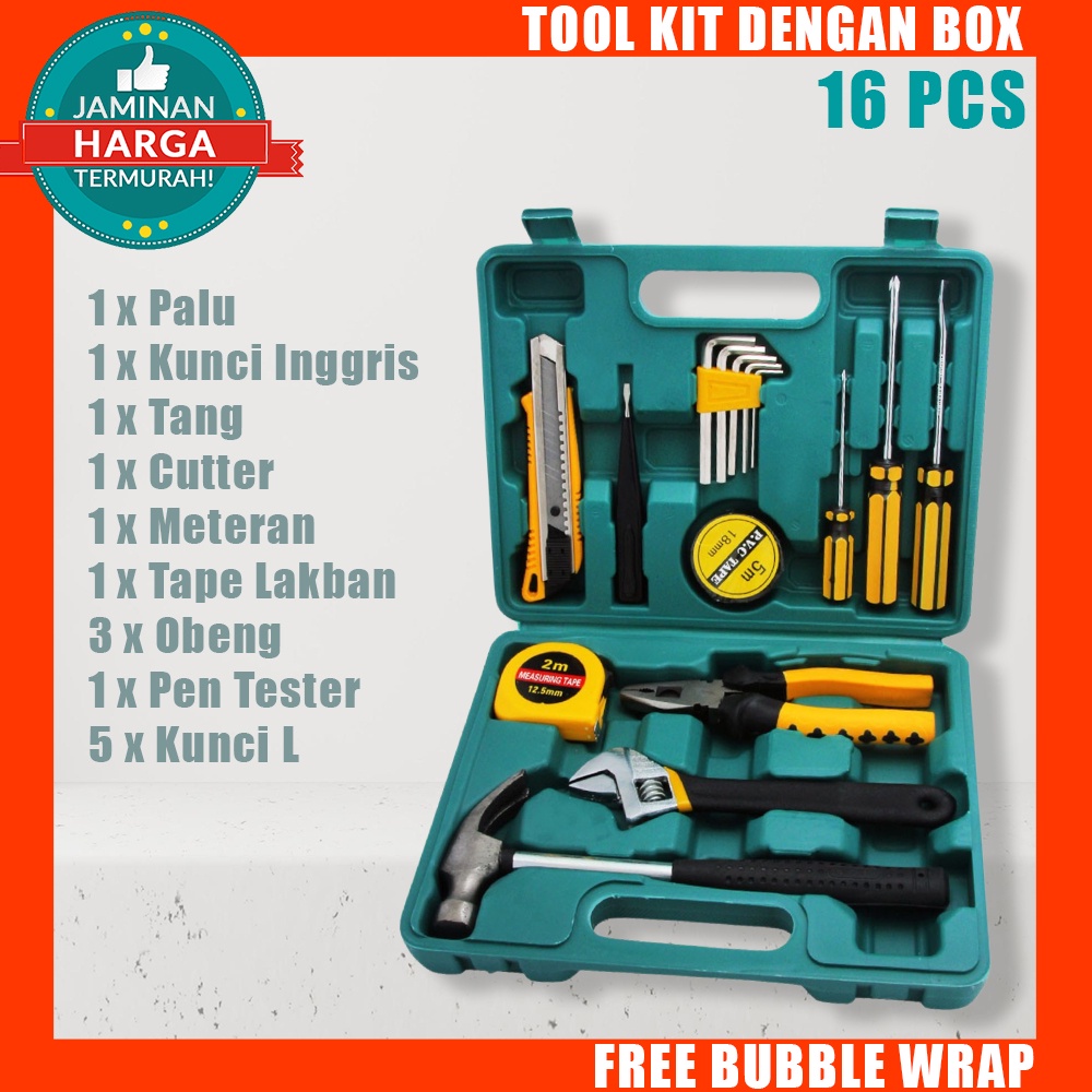 Jual Tool Kit 16 pcs Set Alat Perkakas Palu Tang Obeng Kunci Pas L ...