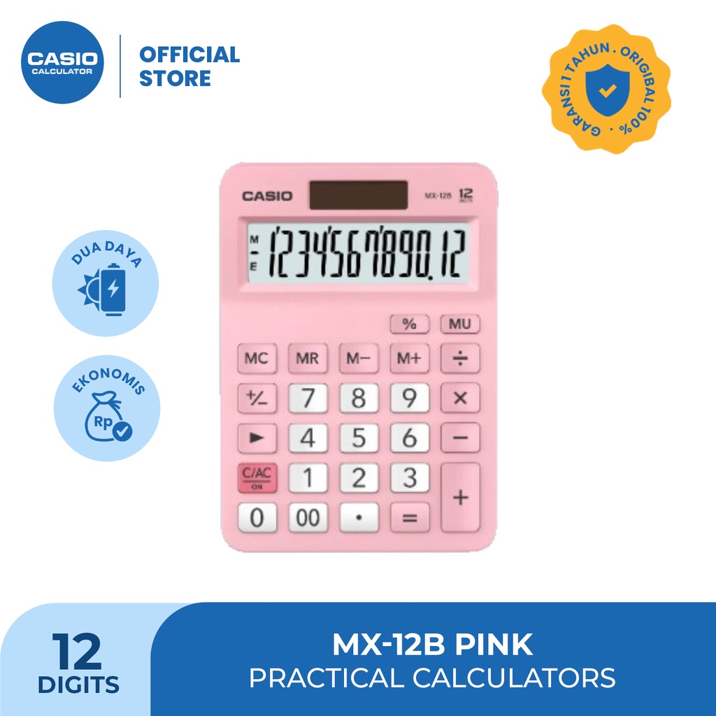 Jual CASIO MX-12B - PINK - Kalkulator Toko/Dagang - Standard - 12 digit | Shopee Indonesia