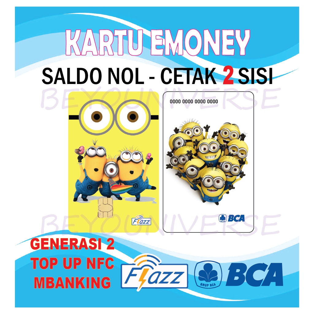 Jual Kartu Flazz BCA gen 2 / MANDIRI E-money Minions Kartun Kuning Banana Lucu Cute Kartu Flazz ...