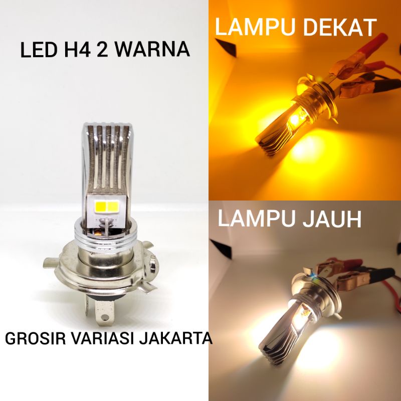 Jual lampu utama led h4 2 warna putih kuning lampu depan motor mobil grade a tembus kabut hujan ...