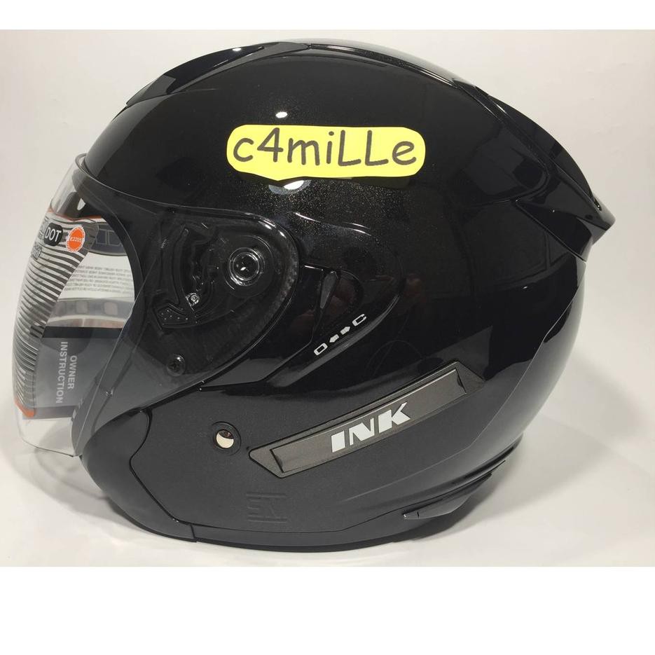 Jual 8PQ HELM INK METRO SOLID BLACK DOUBLE VISOR HALF FACE !! | Shopee ...
