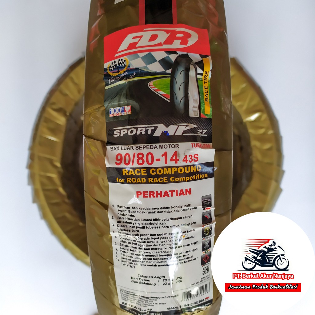 Jual FDR Sport MP 27 90/80-14 soft compound tubeless BONUS Pentil ...