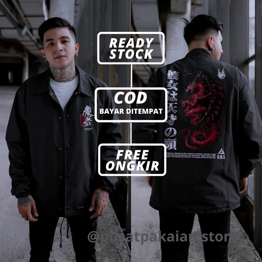 Jual JAKET COACH HITAM PRIA MURAH GAMBAR DRAGON EVIL / JAKET COACH ...