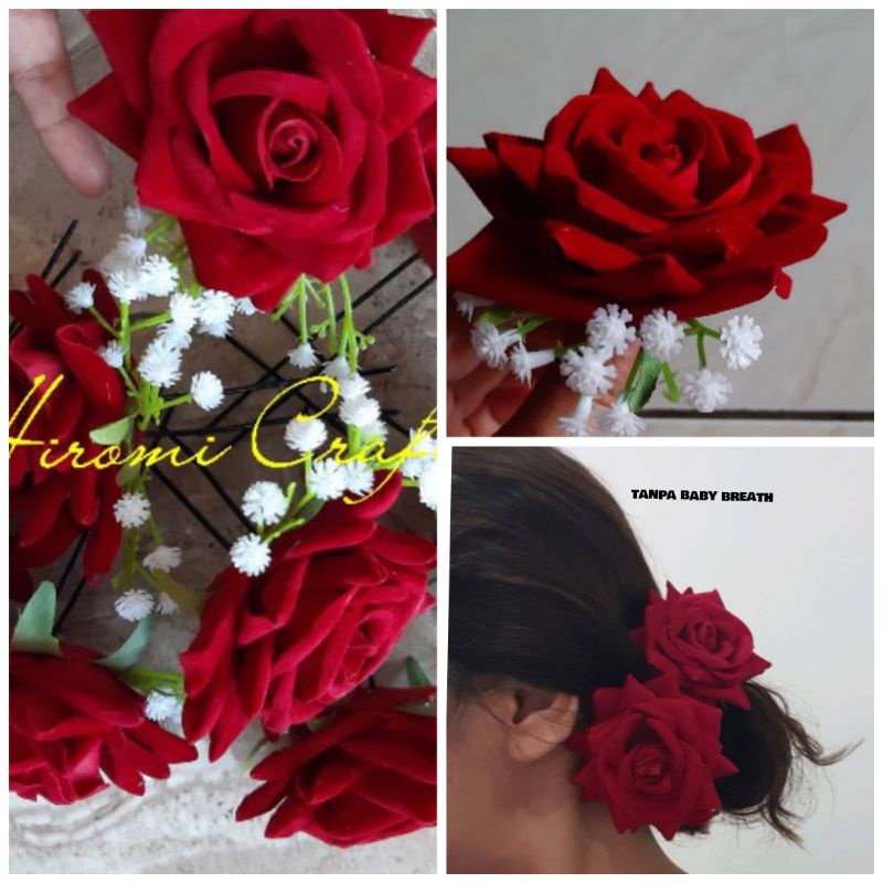 Jual Bunga sanggul, bros, jepit rambut Mawar Beludru | Shopee Indonesia