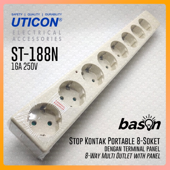 Jual UTICON ST188N TANPA KABEL - Stop Kontak 8 Lubang Arde + Terminal ...