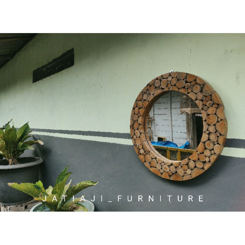 Jual Kaca Dinding - Mirror Dinding Tempel Ranting Kayu Jati Bulat ...