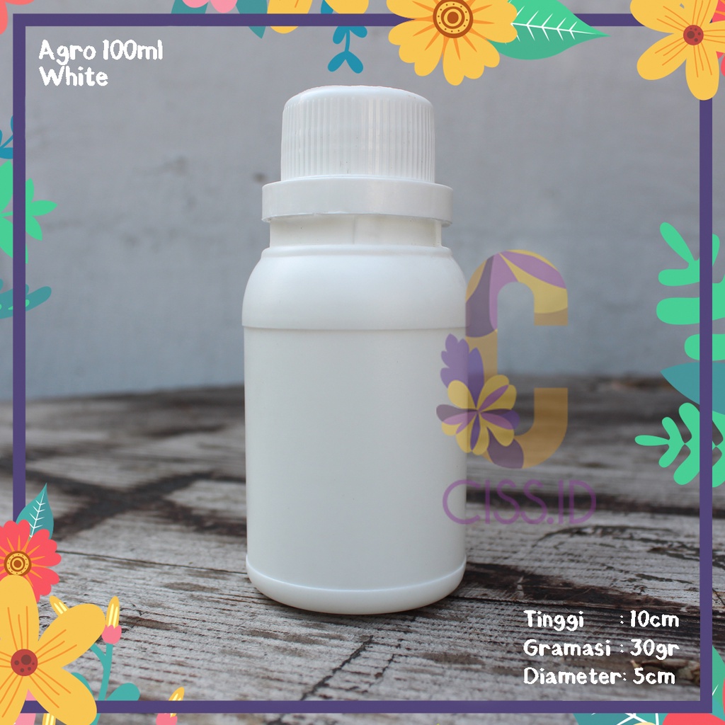 Jual BOTOL AGRO 100ML PUTIH LABOR HDPE PUPUK KIMIA PESTISIDA KAPSUL CAIRAN INCLUDE SUMBAT PLUG ...
