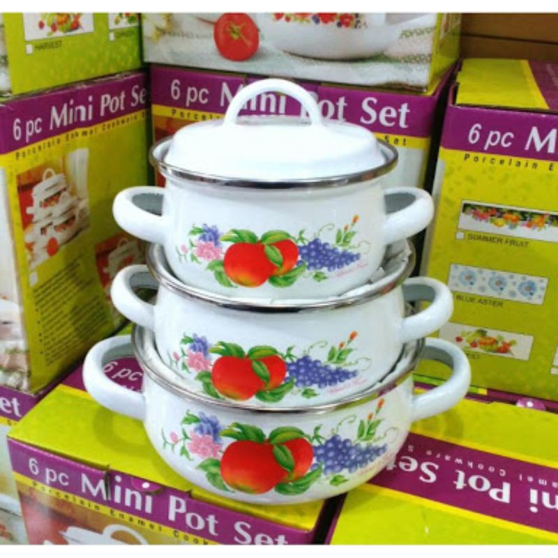 Jual Panci Vintage / Mini Pot Set Susun 3 (Motif acak sesuai stok yg ...