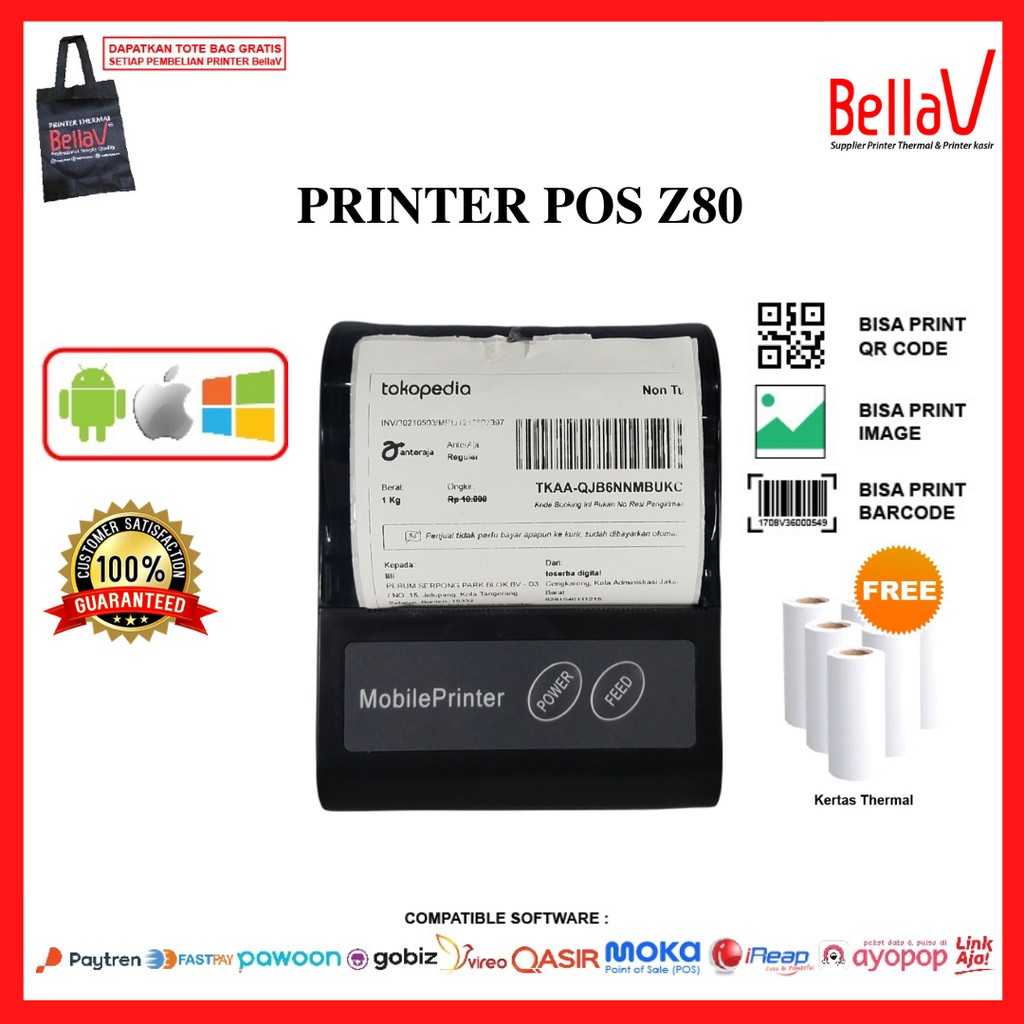 Jual Printer Thermal Bluetooth Kasir Label Barcode Z80 BellaV Uk.80mm ...