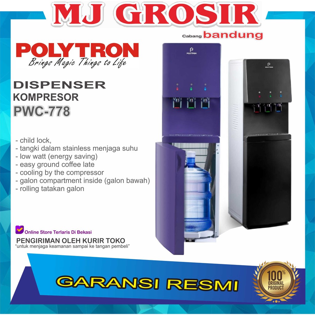 Jual PROMO WATER DISPENSER POLYTRON PWC 778 PWC778 HOT & COOL DYDRA ...