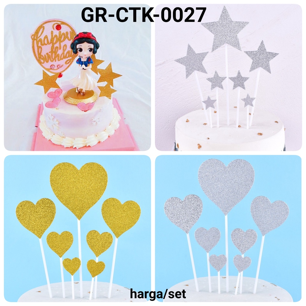 Jual GR-CTK-0027 Cake topper kertas kue bintang hati gold merah silver yamama baking | Shopee ...