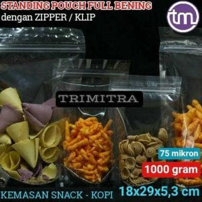 Jual Plastik Kemasan 1 kg Snack Standing Pouch Bening Klip Zipper 18cm ...