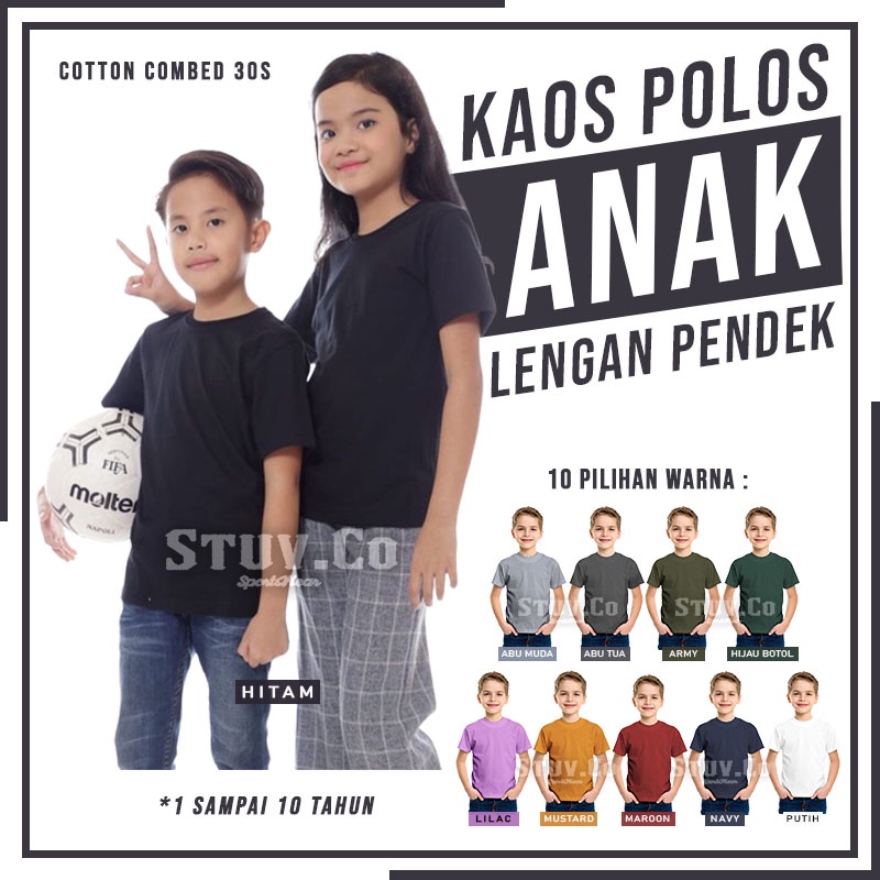 Jual KAOS POLOS ANAK LENGAN PENDEK COTTON COMBED 30S BAJU KAOS KIDS UMUR 1-10 TAHUN | Shopee ...