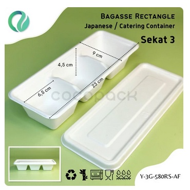 Jual Kotak Makan Sekali Pakai - Bagasse Rectangle Japanese Container 3 Sekat with Pulp Lid 25 ...