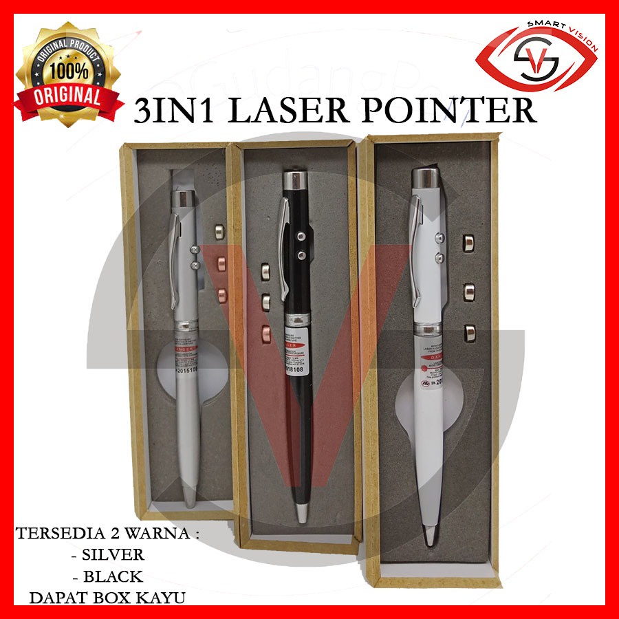Jual Pulpen Laser Pointer / Pena LED / Bolpen Presentasi 3in1 Box Kayu ...