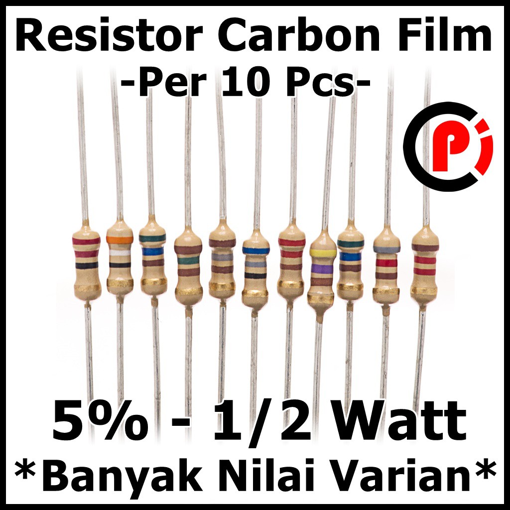 Jual Per 10pcs Resistor Carbon Film Toleransi 5 Persen 0.5 1/2 Watt Banyak Nilai Varian Per 10 ...
