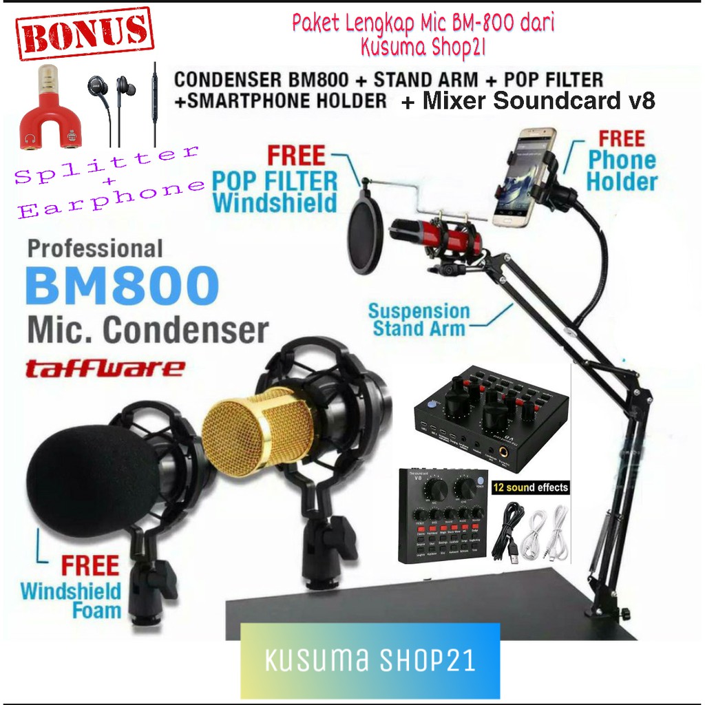 Jual Paket Rekaman Microphone BM-800 Terlengkap / Paket Youtube Mic BM ...
