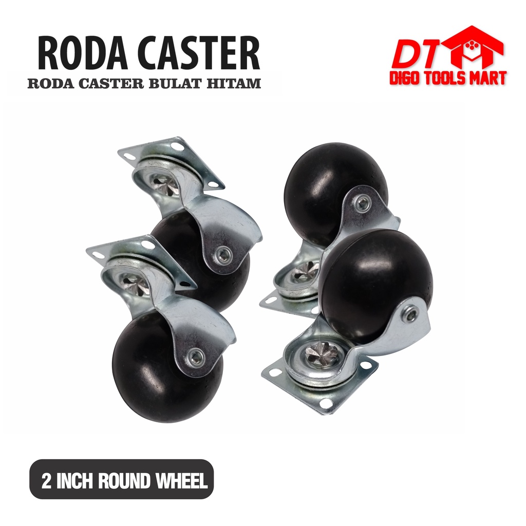 Jual Roda Caster Bulat Hitam Hidup 2 Inci Roda Kursi Roda Karet 4 Pcs ...
