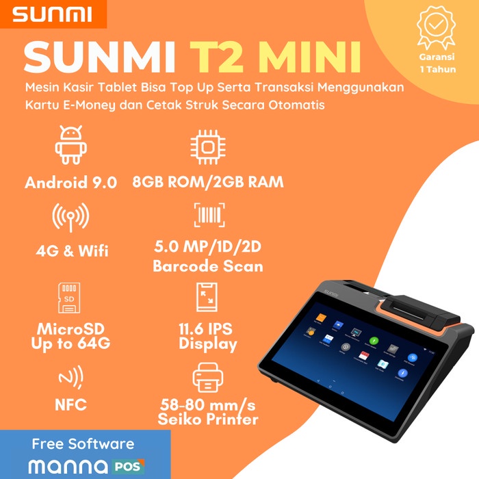 Jual Mesin Kasir Android Desktop Portabel SUNMI T2 MINI NFC 4G POS / QASIR - 58MM | Shopee Indonesia
