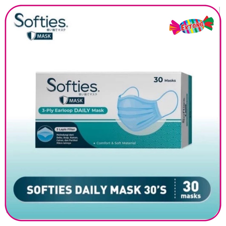 Jual SOFTIES DAILY MASK EARLOOP 3PLY ( BOX ISI 30 PCS ) | Shopee Indonesia