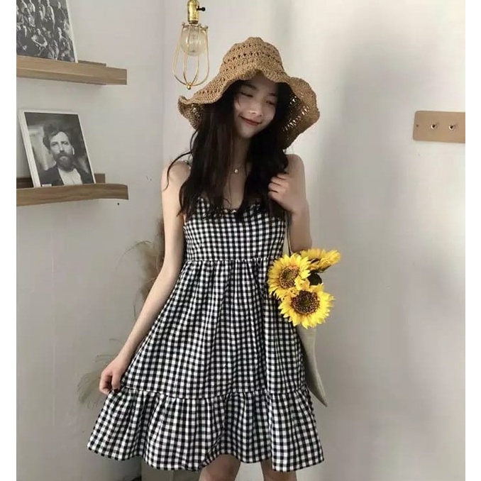 Jual Checkered Tank Top Mini A-Line Dress Wanita Motif Kotak- Kotak1376 ...
