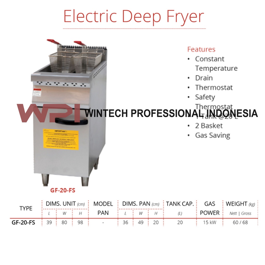 Jual Getra GF-20-FS Penggorengan Free Standing Gas Deep Fryer With ...