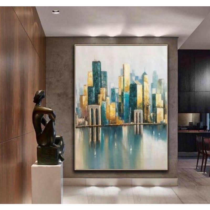 Jual lukisan kota abstrak,lukisan city view abstrak modern+bingkai ...