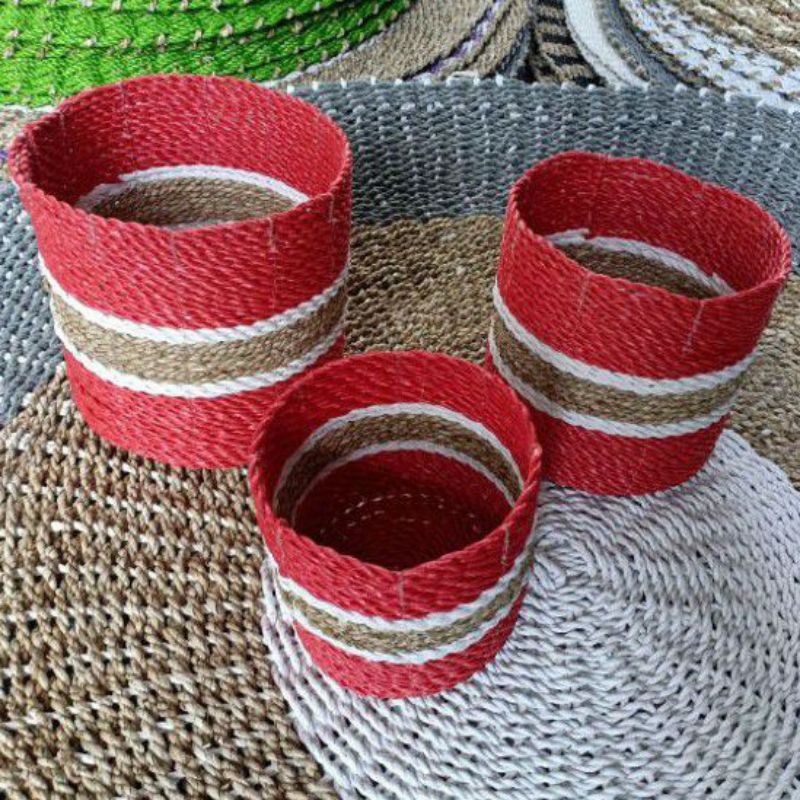 Jual pot mini loly anyam set 3 in 1 / pot anyam set 3 / pot seagrass ...