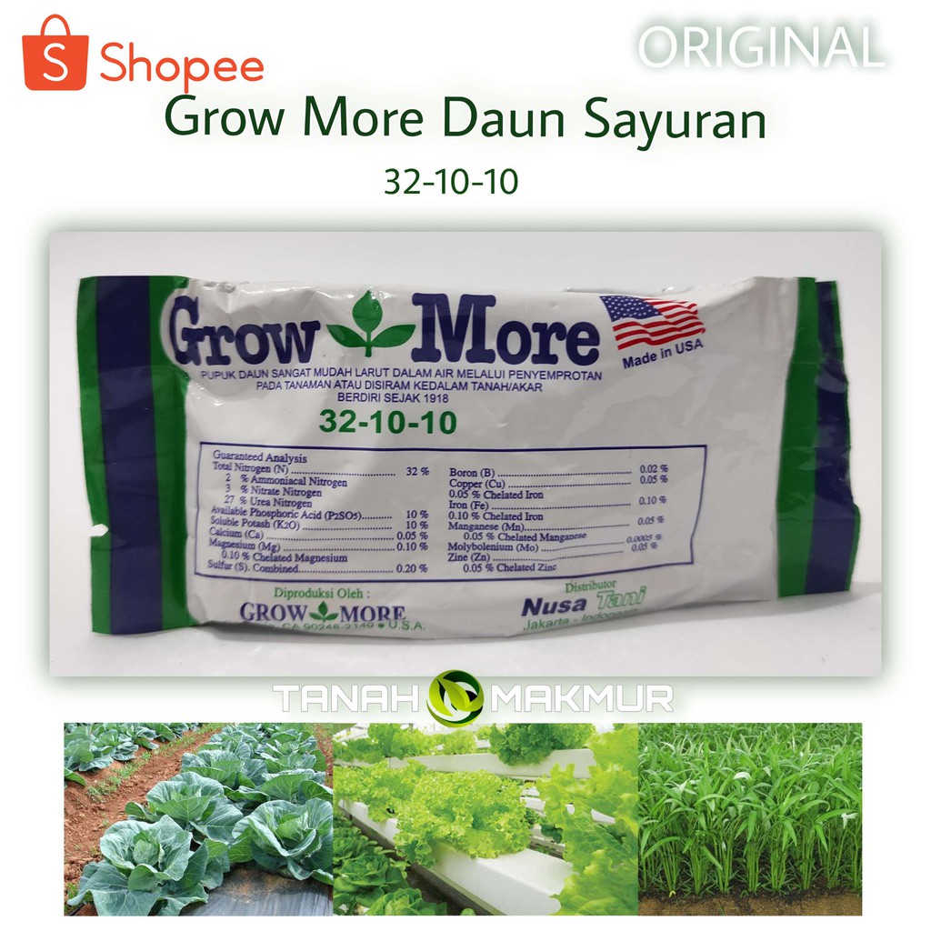 Jual Pupuk Daun Sayur Growmore 32 10 10 100 gram sachet Pupuk Sayur GROW MORE HIJAU Pupuk NPK ...