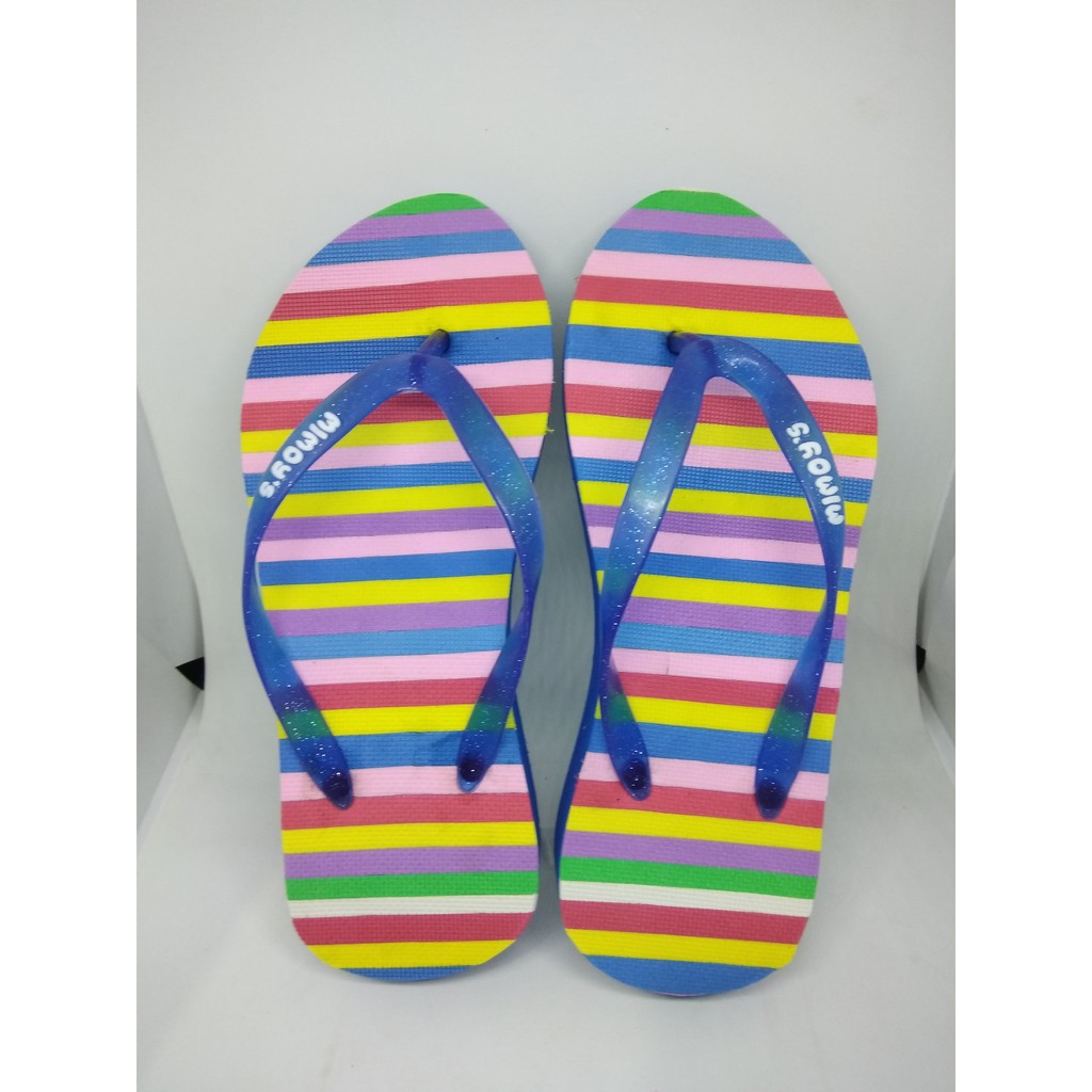 Jual sandal sendal wanita model wedges cewe motif pelangi biru tali ...