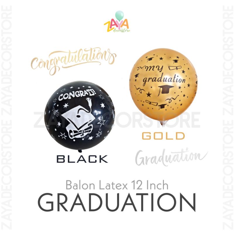 Jual Balon Latex Motif GRADUATION 12 INCH 1 Pack isi 5 Pcs | Shopee ...