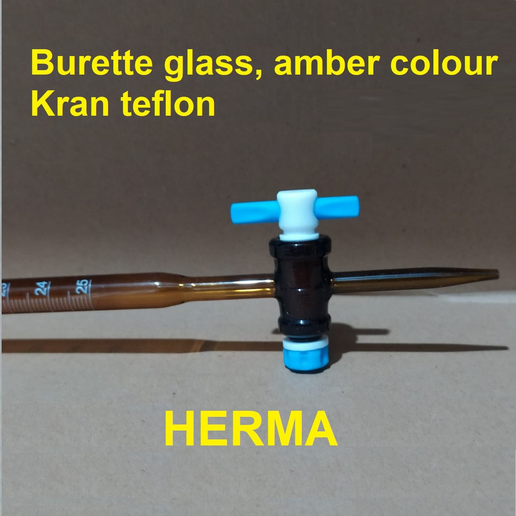 Jual BURETTE GLASS 10 ML AMBER KRAN PTFE BURET COKLAT BURET AMBER HERMA ...