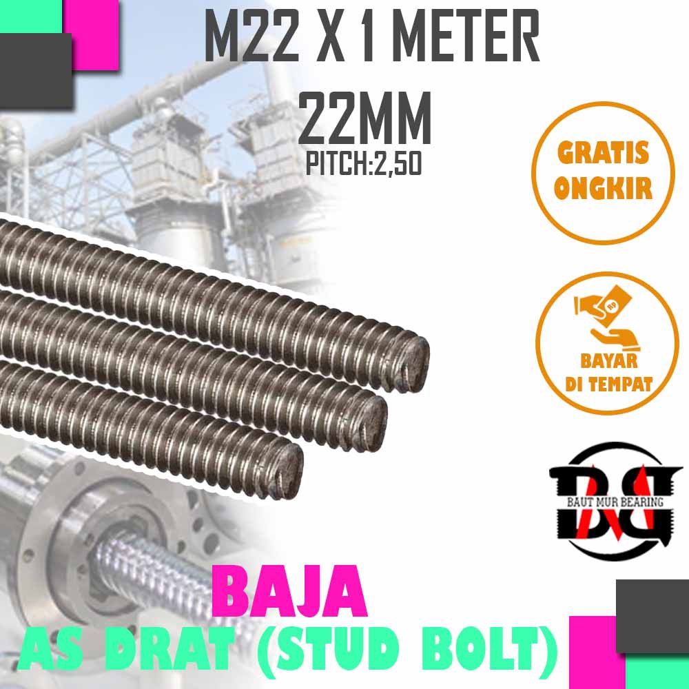 Jual As Full Drat Baut Long Thread Bolt Stut Bolt M22 X 1 Meter ...