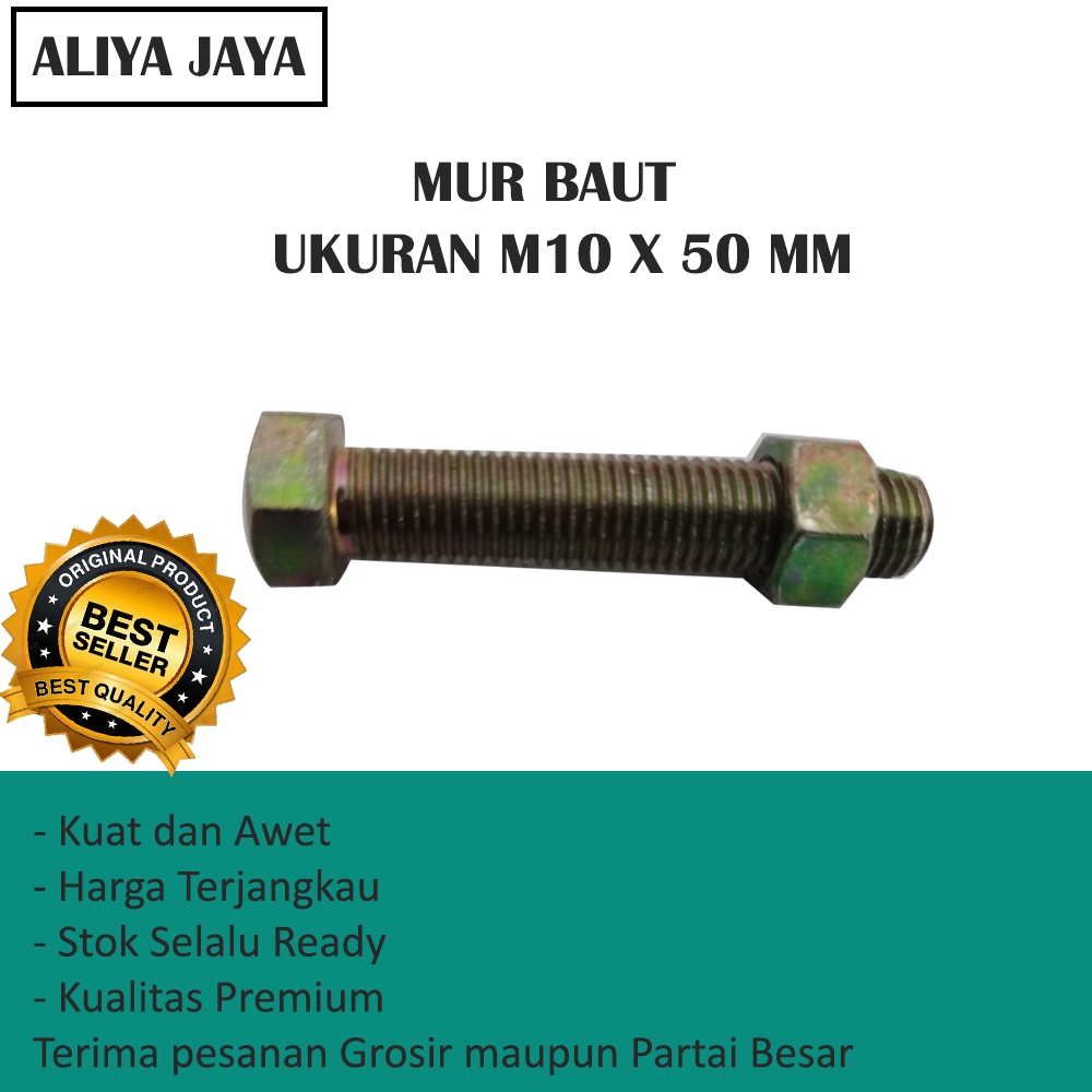 Jual MUR BAUT UKURAN M10 X 50 MM KNG MURAH (HARGA PER 10 PCS) | Shopee ...