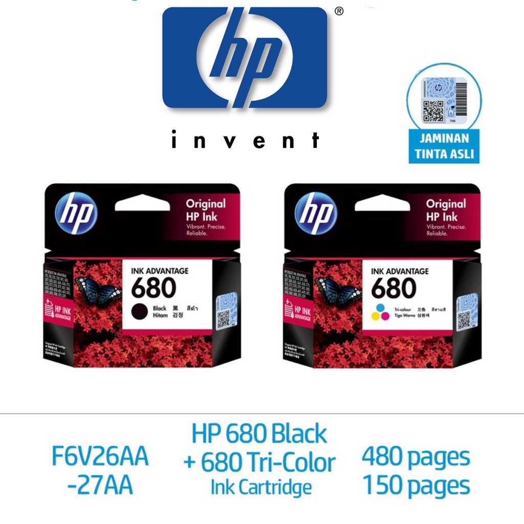 Jual HP ink Catridge 680 Black Colours | Hitam Warna Advantage Tinta ...