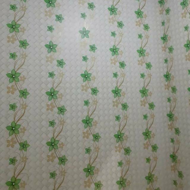 Jual Wallpaper sticker dinding murah motif bunga hijau salur gold kode 1377 | Shopee Indonesia