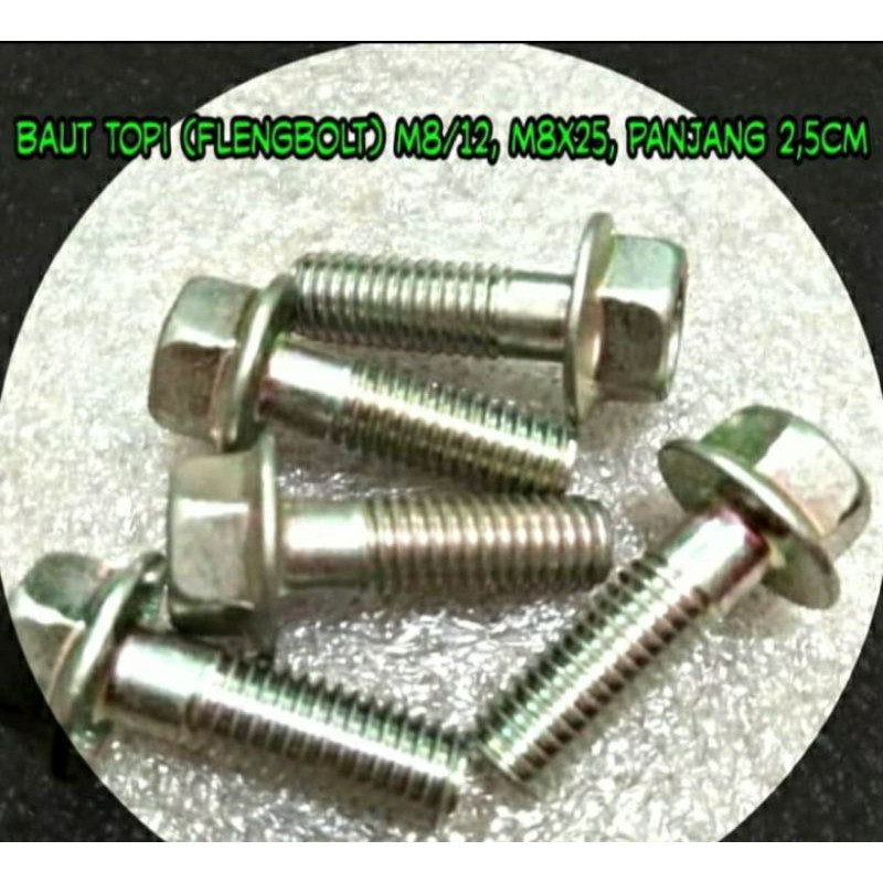 Jual Baut Topi(FlengBolt) m8/12, m8x25, Panjang 2,5cm motor | Shopee ...