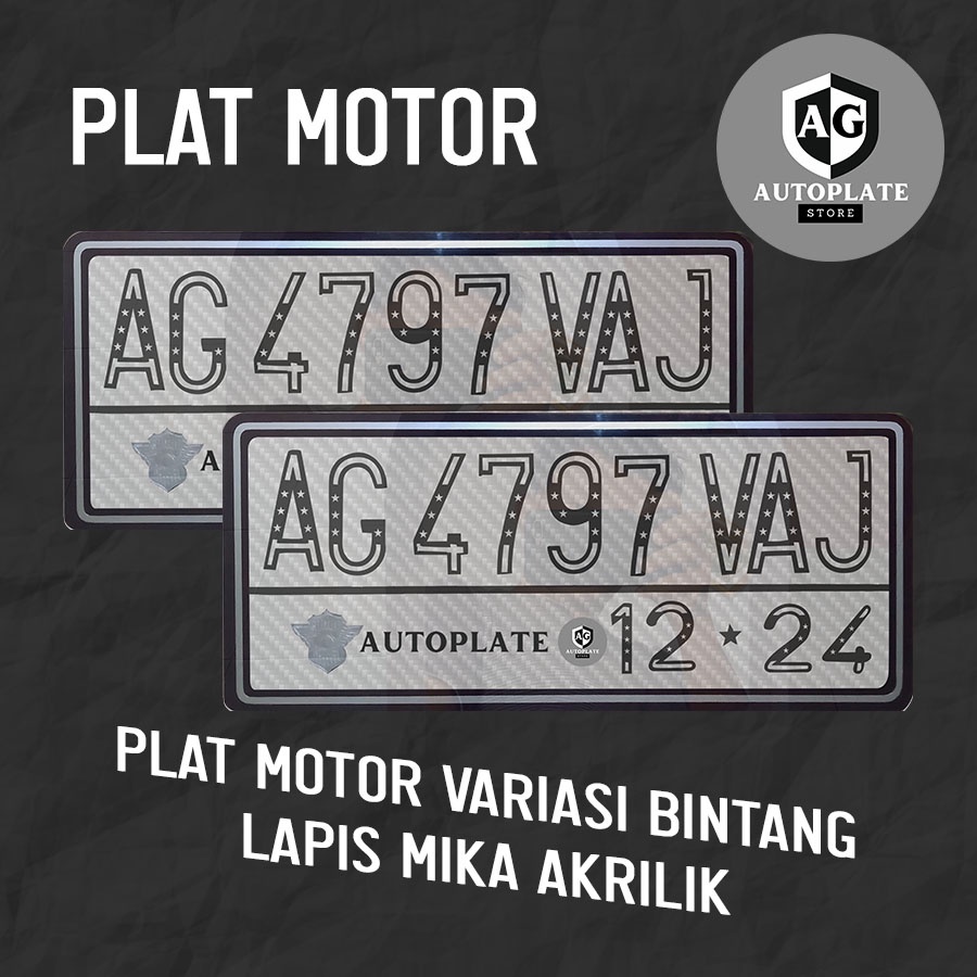 Jual Plat Motor Variasi Putih Bintang Lapis Carbon Lapis Mika / Akrilik ...