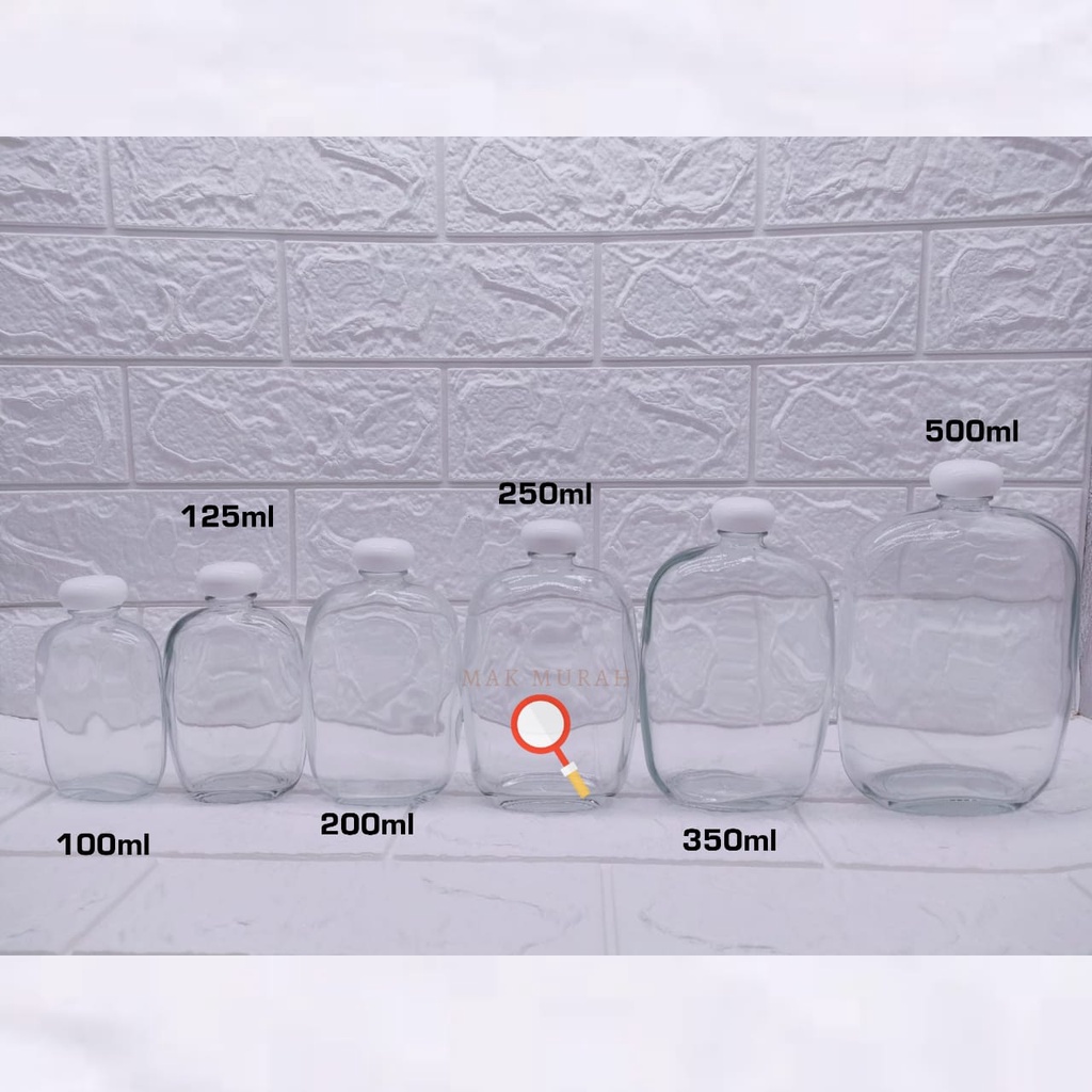 Jual Botol Kaca Polos Gepeng Premium Tutup Putih 100ml / 125ml / 200ml ...