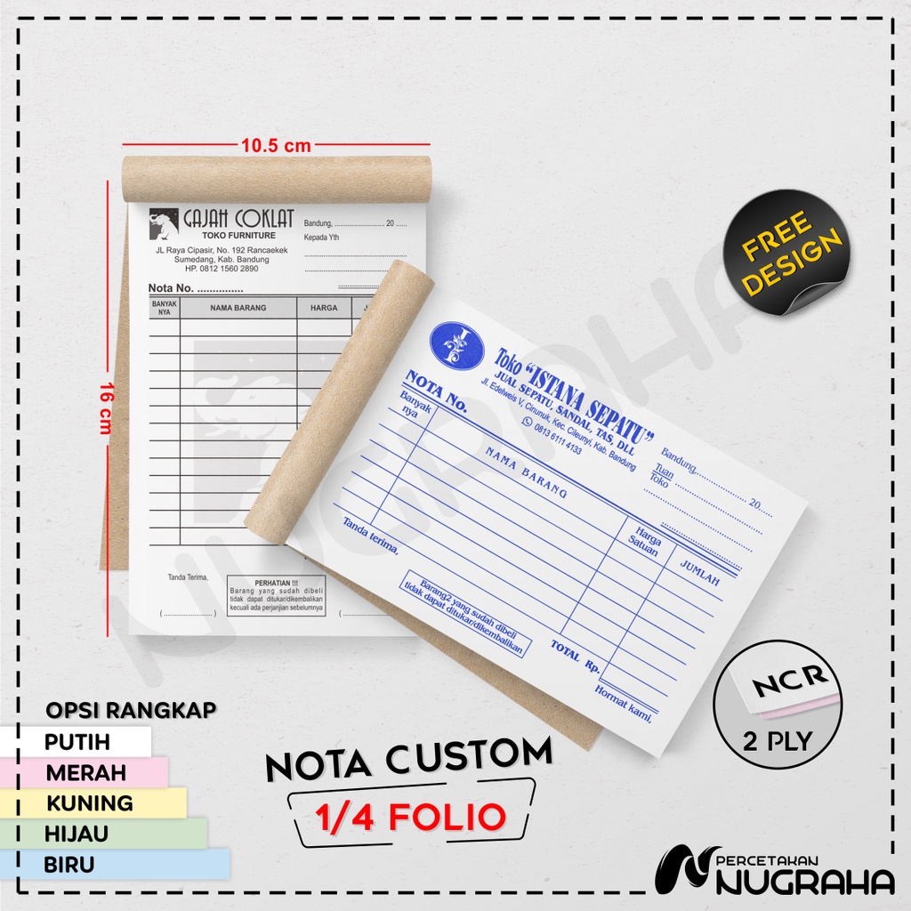 Jual NOTA CUSTOM 1/4 FOLIO 2 RANGKAP / BUKU NOTA KONTAN Isi 100 lembar ...