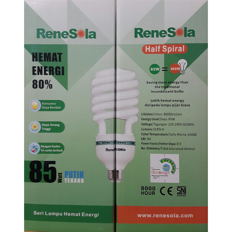 Jual Renesola Half Spiral Lampu Hemat Energi 85 Watt | Shopee Indonesia