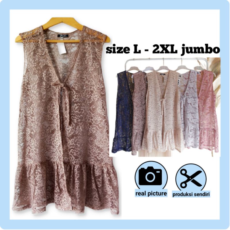 Jual Outer Cardigan Kardigan Brokat brukat tanpa lengan panjang pendek ...